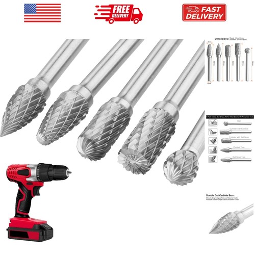 5Pcs Tungsten Steel Carbide Rotary Burr Set, 1/4inch Shank Double Cut ...