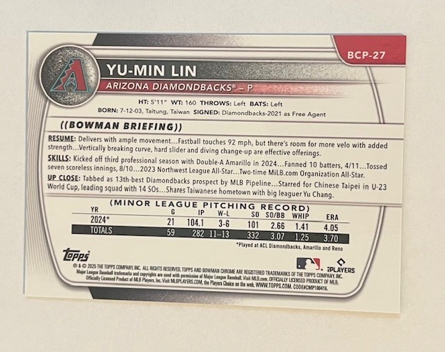 Yu-Min Lin - 2025 Bowman Chrome 1st Bowman - Green Geometric Refractor ...