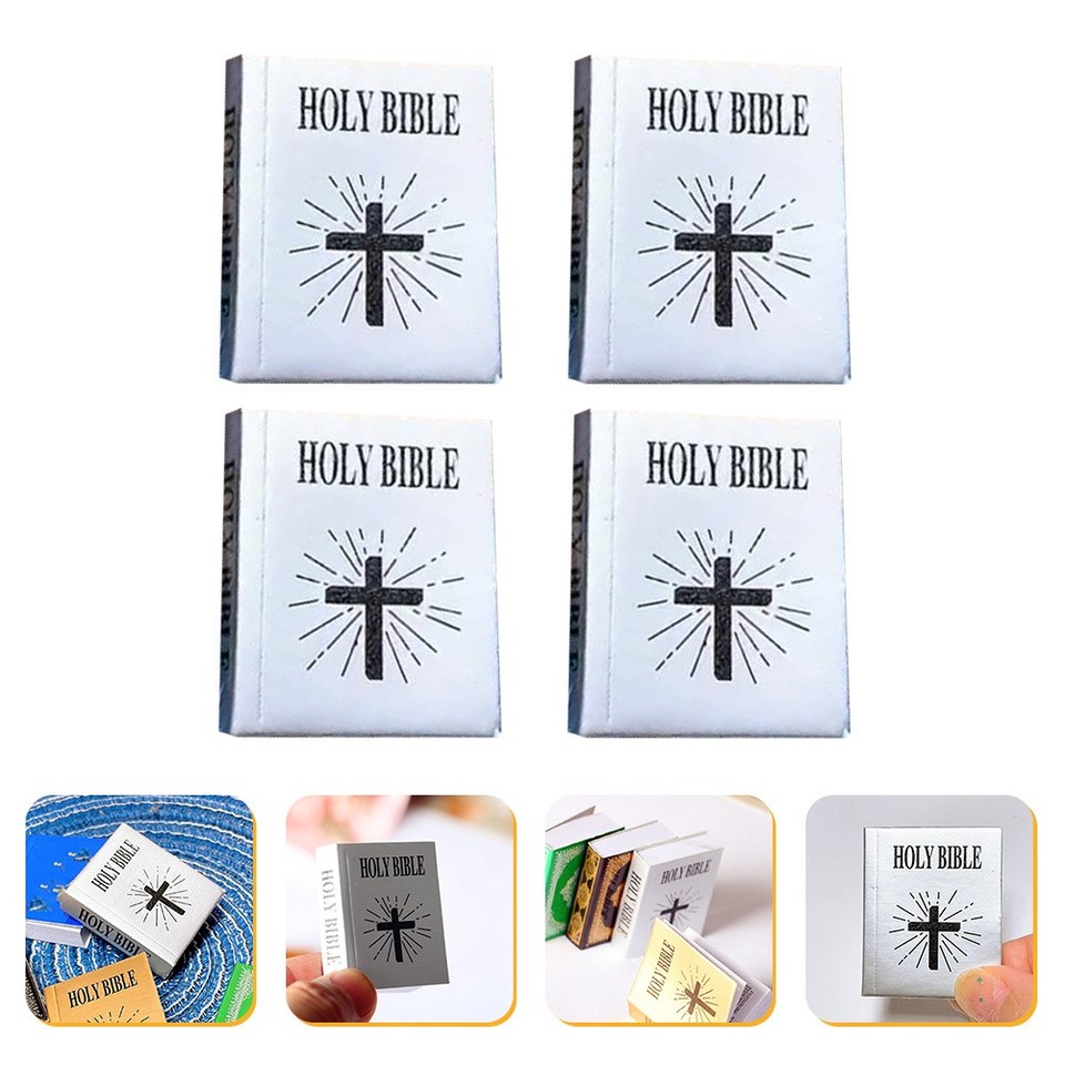 4pcs Mini Doll House Bible Mini Bibles Decoration Paper Miniature Book ...