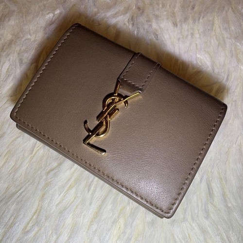 SAINT LAURENT YSL Compact Wallet Trifold Wallet Brown Cassandra Leather ...