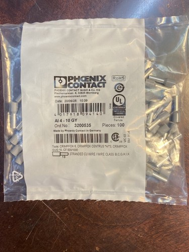 PHOENIX CONTACT 3200535 Ferrule AI 4-10 GY 100 PIECES Gray NEW Factory ...