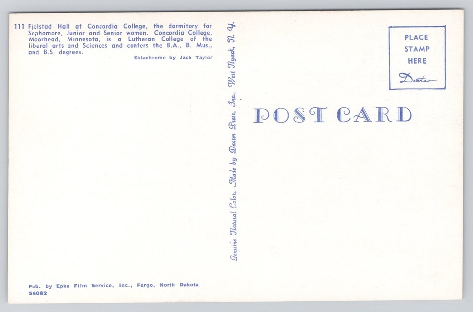 Fjelstad Hall Concordia College Moorhead MN Vintage Photochrome ...