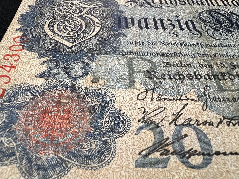 3x 1914 German 20 Mark Banknote World War One Currency Fascism ...