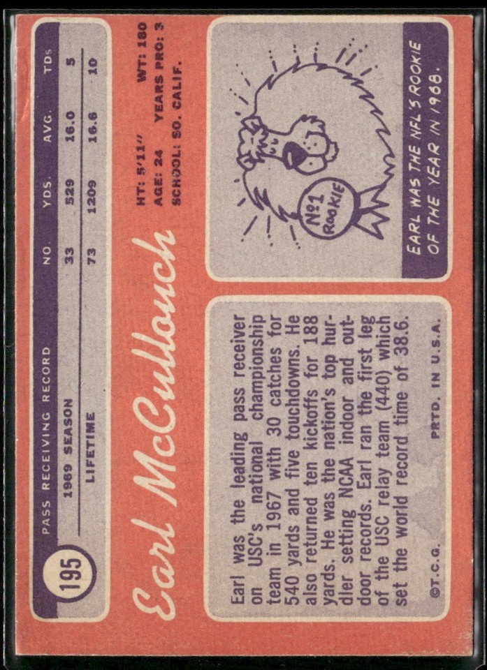1970 Topps #195 Earl McCullouch VG/VG-EX | eBay