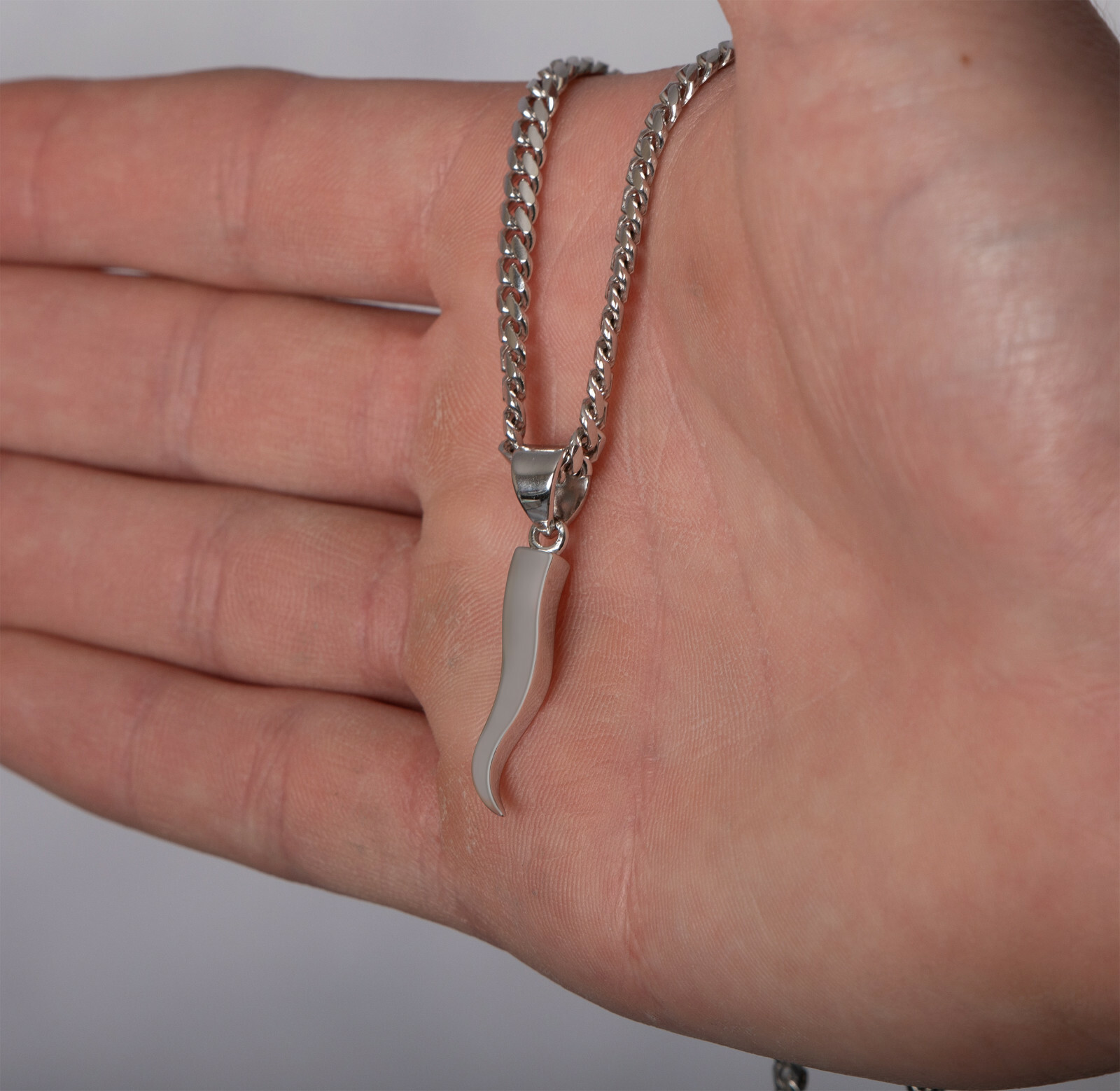 New Men's 28mm 925 Sterling Silver Cornicello Italian Horn Good Luck ...