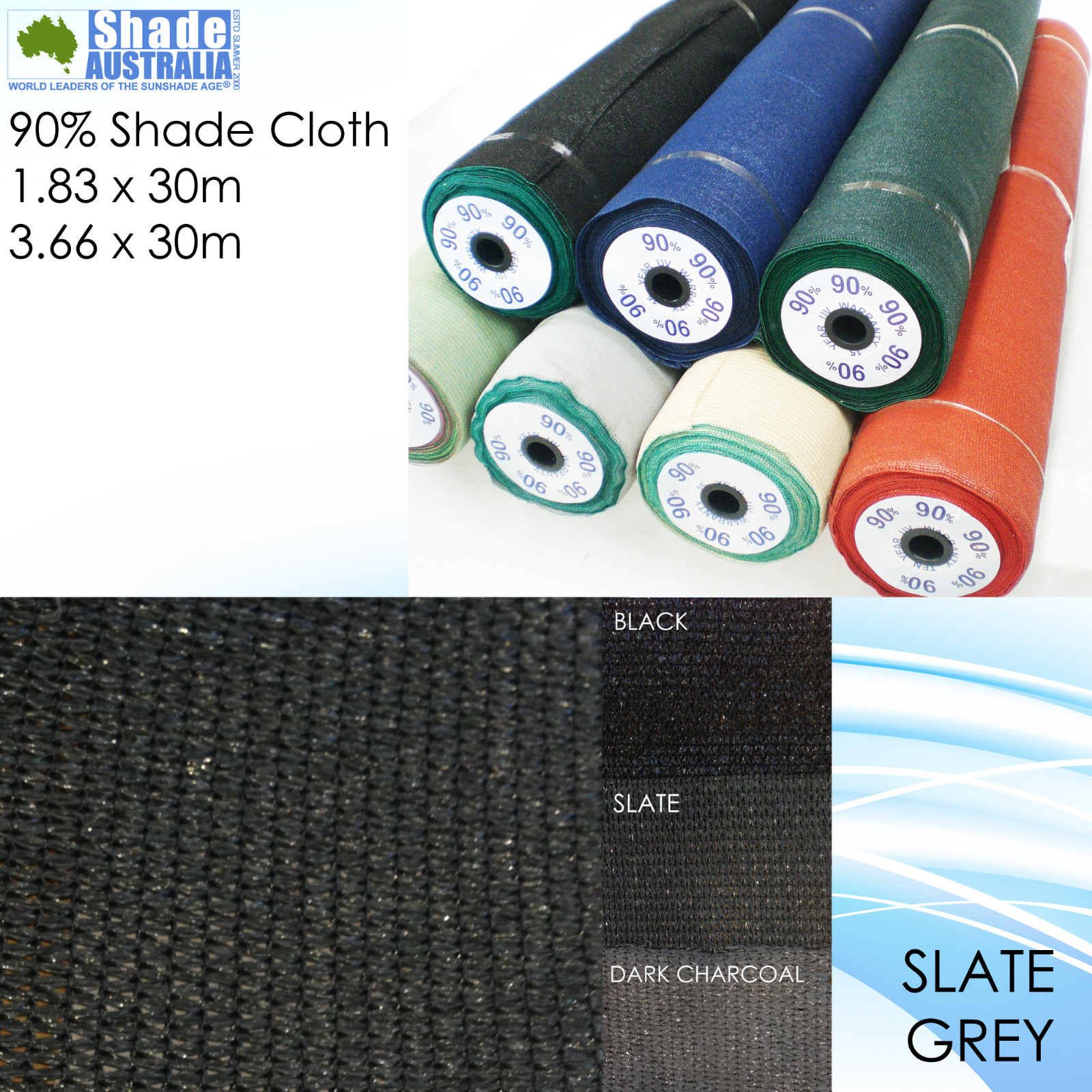 90% Shade Cloth 12' 3.66m x 30m SLATE GREY KNITTED SHADECLOTH MESH ROLL ...