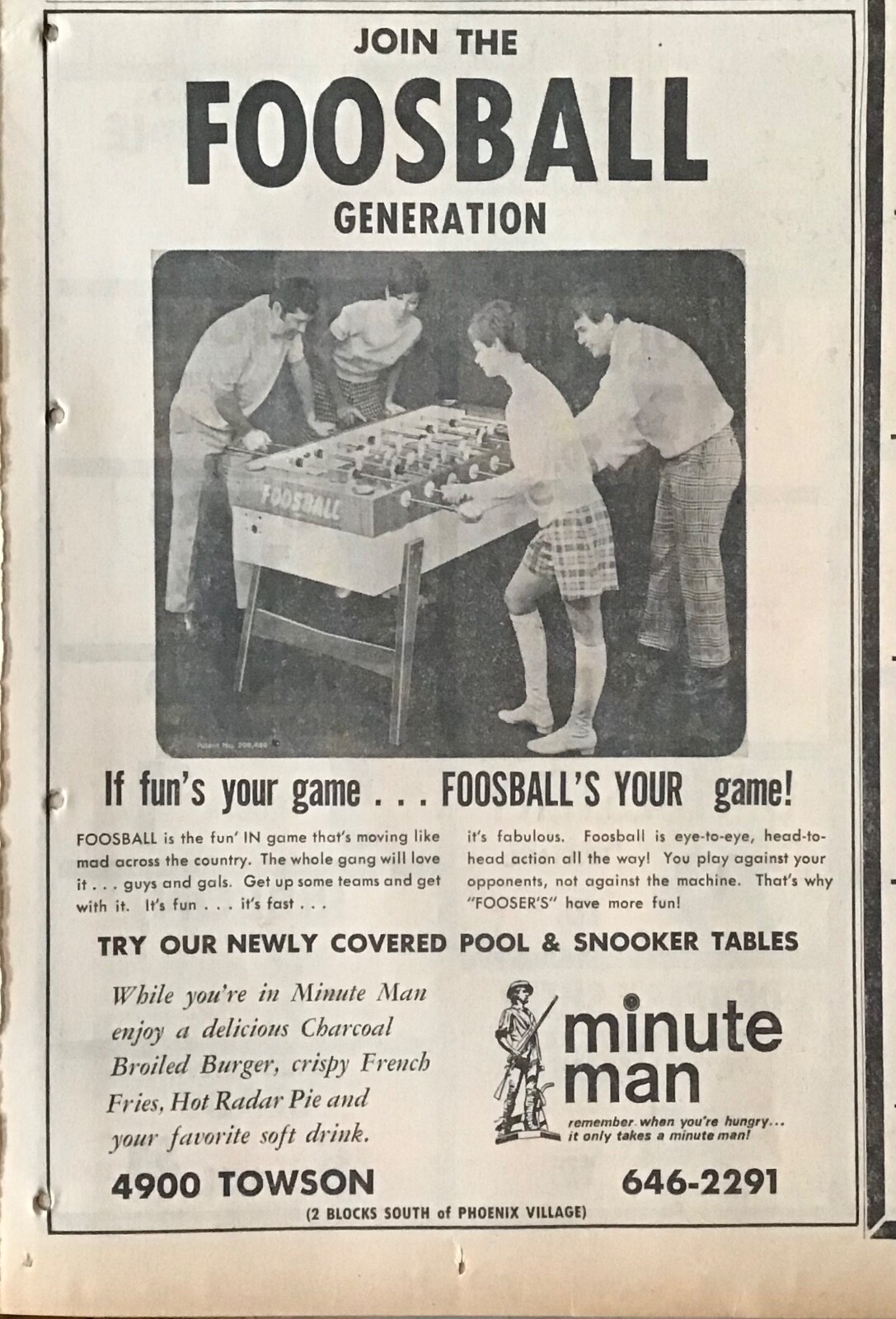 1969 newspaper ad for Foosball - The Fun "In" Game, Whole gang will ...