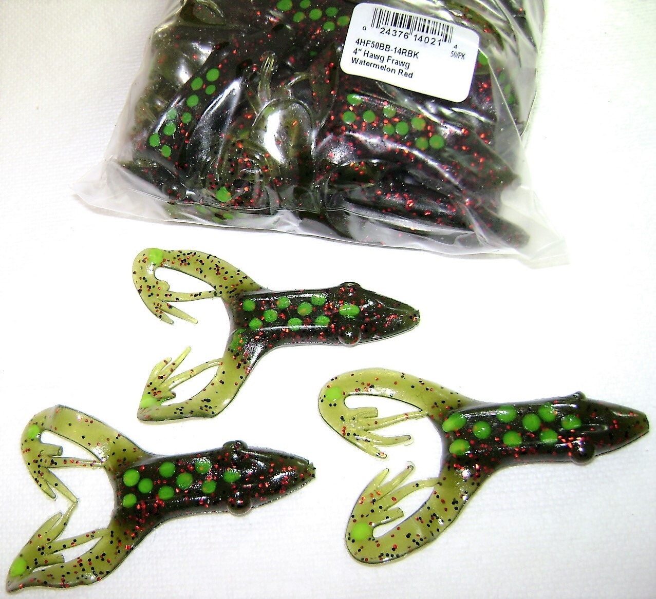 200 MISTER TWISTER 4 INCH HAWG FRAWG LURES FROGS BASS WATERMELON RED ...