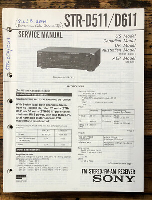 Sony STR-D511 STR-D611 Receiver Service Manual *Original* | eBay