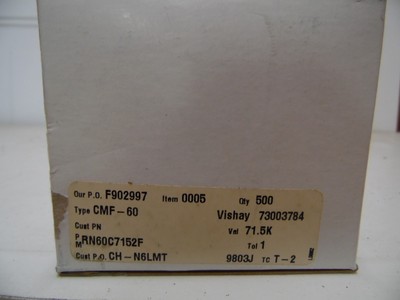 NIB Vishay Dale CMF-60 71.5K Precision Resistors 10 boxes of 50 ...
