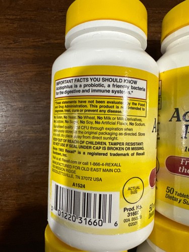 Rexall Probiotic Acidophilus 50 Tablets Digestive Gut Health - 4 Pack ...