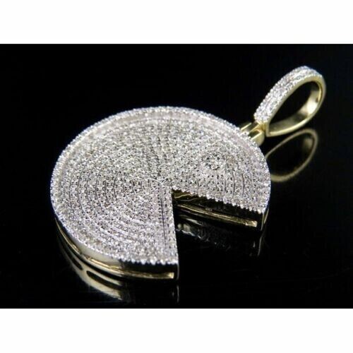 3 Ct Round Cut Simulated Diamond PACMAN Pendant 14K Yellow Gold Plated ...