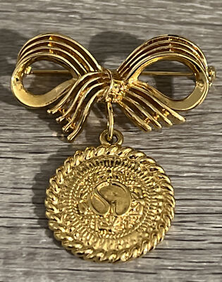 ST. JOHN LOGO SJ Logo Gold Tone Bow Tie Coin Dangle Pin Brooch | eBay
