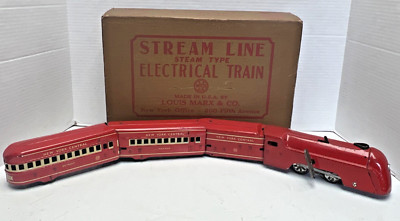 MARX O-GAUGE 8994 SPARKLING WIND-UP MECHANICAL MERCURY RED TRAIN SET IN ...