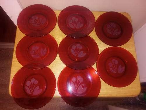 Vtg Antique Ruby Red 6.5" Depression Glass Salad Dessert plates Etched ...