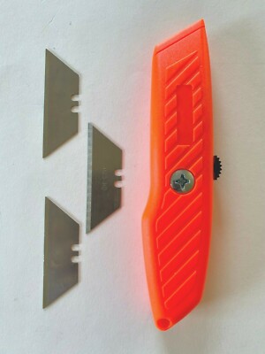 New Plastic Handy Box Cutter Utility Knife (Orange) with 3 Extra Blades ...