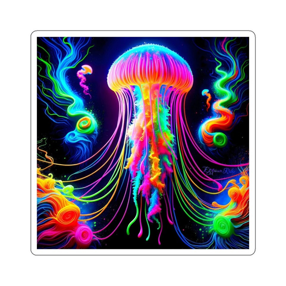 Neon Jellyfish Dance Blacklight Rainbow Realistic Kiss Cut Sticker | eBay