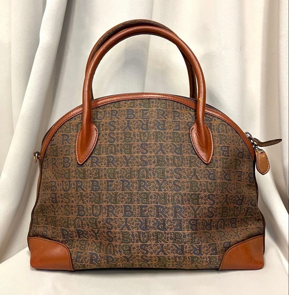 Borsa a mano Burberry in pelle marrone con logo e tela usata dal ...