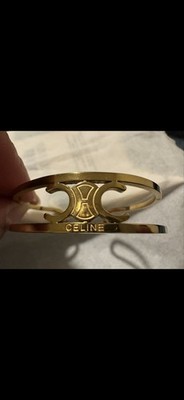 CELINE Gold Metal Asymmetrical Signed Cuff Bracelet Fashion Costume No ...