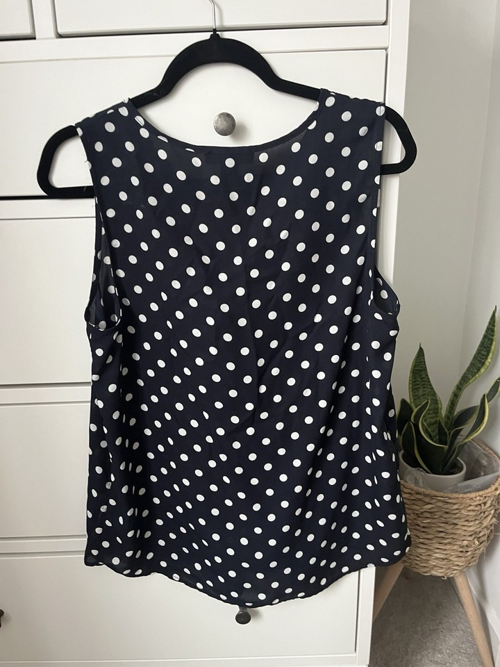 Primark Navy Blue White Spot Top, Size 14 | eBay UK