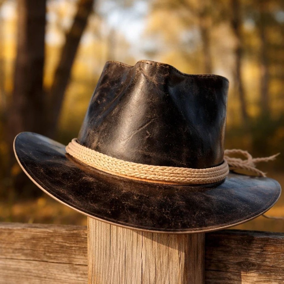 Arthur Morgan Cowboy Men Hat Handmade Real Cowhide Leather Western ...
