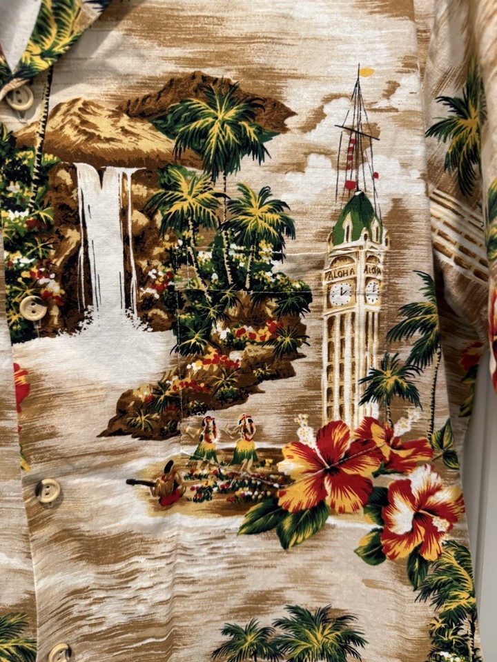 Vintage RJC Hawaiian Shirt Mens Floral Aloha Tropical Hula Girls Palm ...