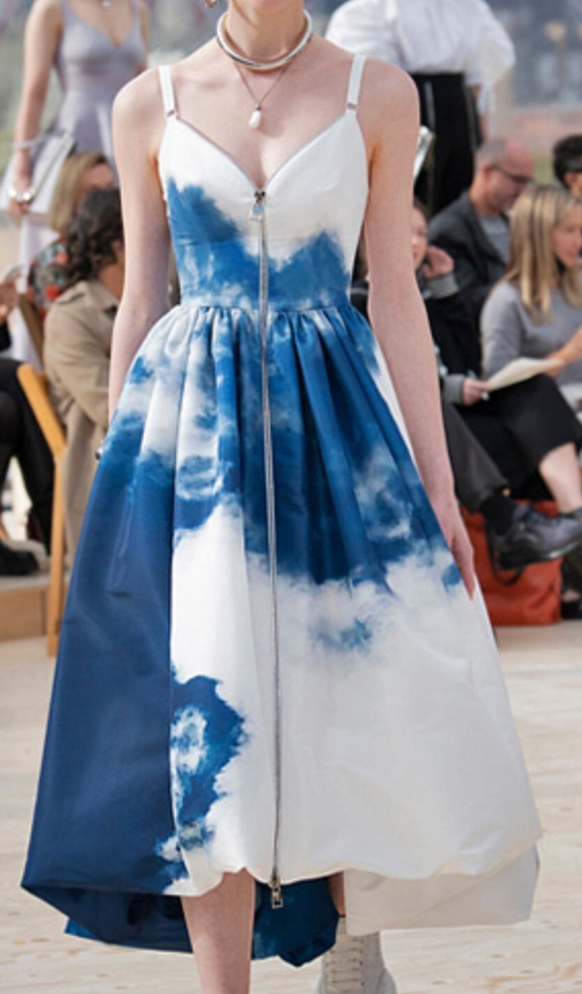 ALEXANDER McQUEEN Engineered Blue Sky Cloud Print Fit & Flare Zip Dress ...