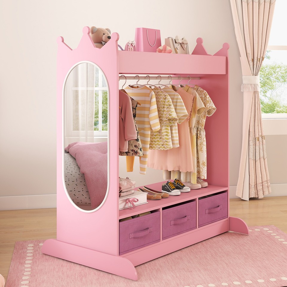 Pink Kids Armoire Dress-Up Storage Closet Wardrobe Girls Gift with ...