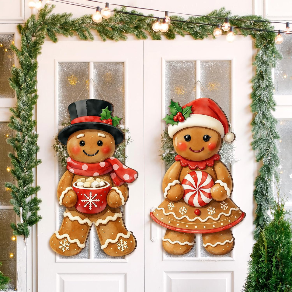 Christmas Decorations Gingerbread Man Wooden Door Hanging Signs Xmas ...