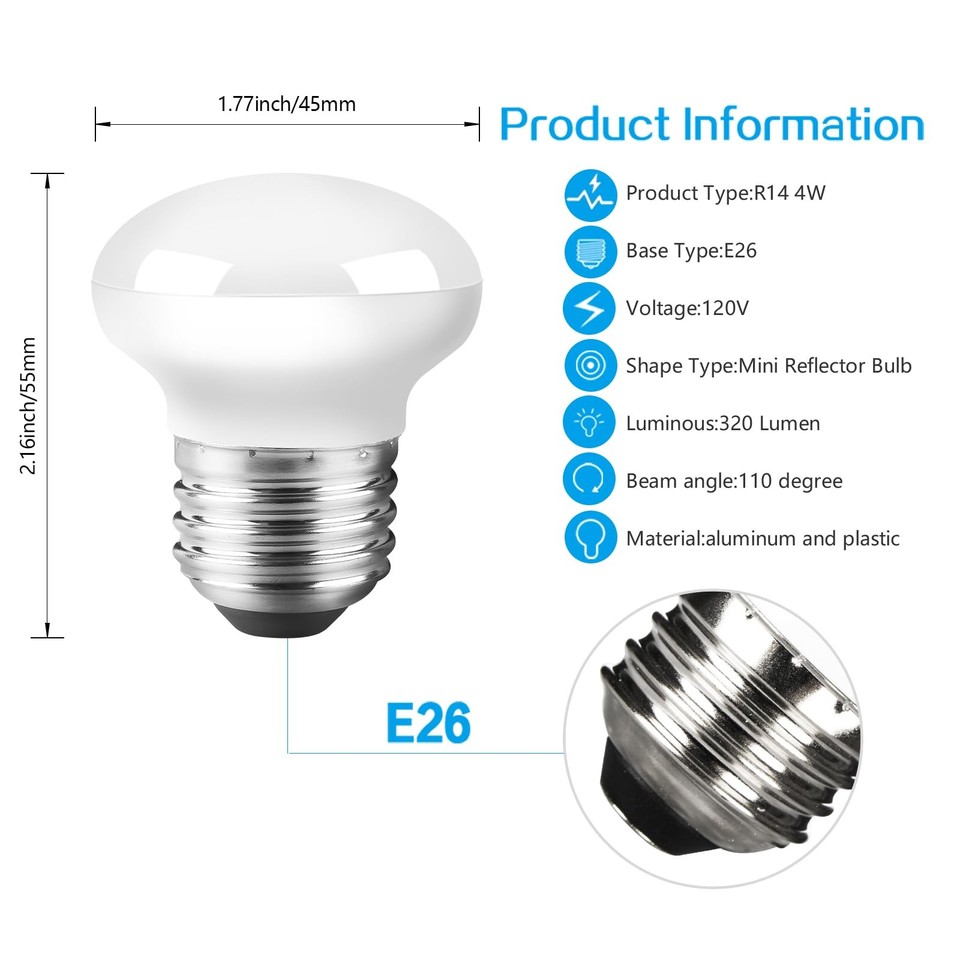 China Cabinet Light Bulbs, 4W(25W) Short R14 E26 Curio Bulb, 3000K Warm ...