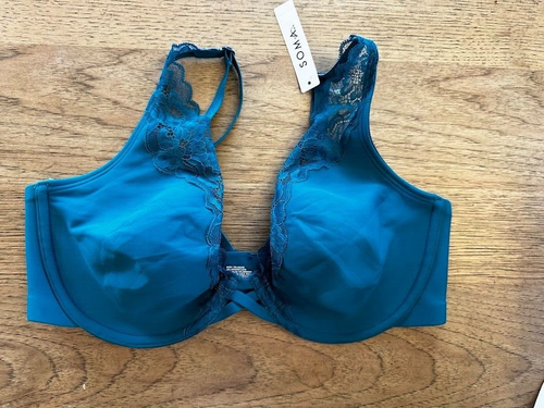 SOMA Intimates Smooth Gulf Side Blue 34C Essentials Unlined Lace Plunge ...