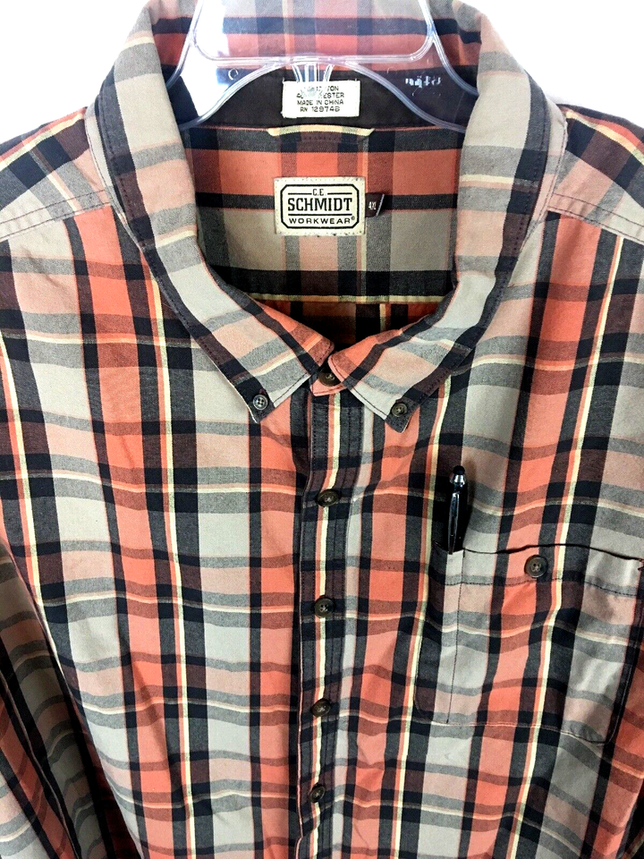 C E Schmidt Workwear Mens Size 4X Brown Plaid Button Shirt B11*B | eBay