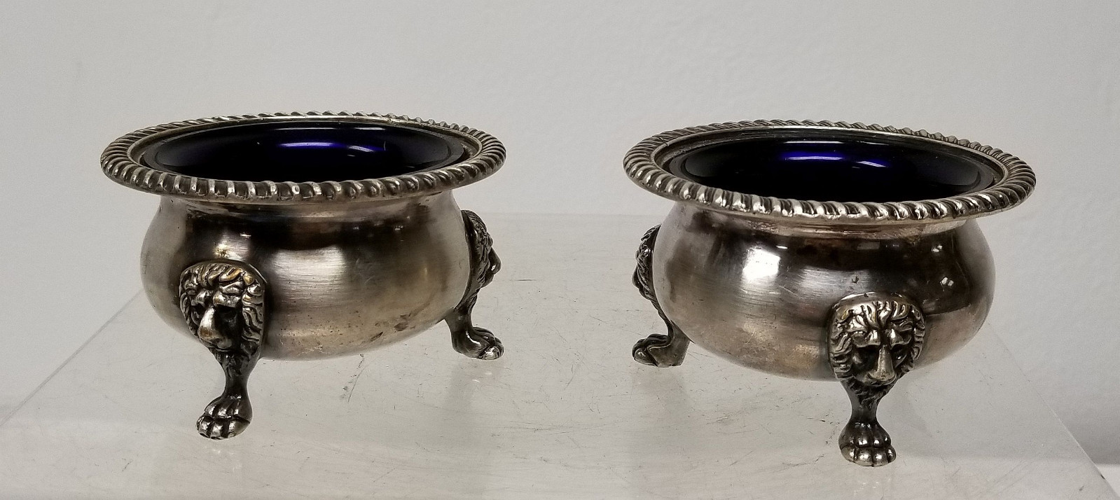 Antique Sheffield Silver Plate Salt Cellars Lions Head English Ellis ...