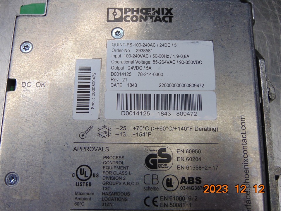 PHOENIX CONTACT QUINT-PS-100-240AC/24DC/5 POWER SUPPLY 2938581 | eBay