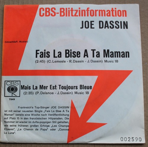 Joe Dassin, fais la bise à ta maman / mais la mer ., SP - 45 tours ...