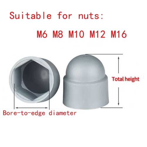 M6 M8 M10 M12 M16 Gray PE Plastic Outer Hexagon Screw Nut Protective ...