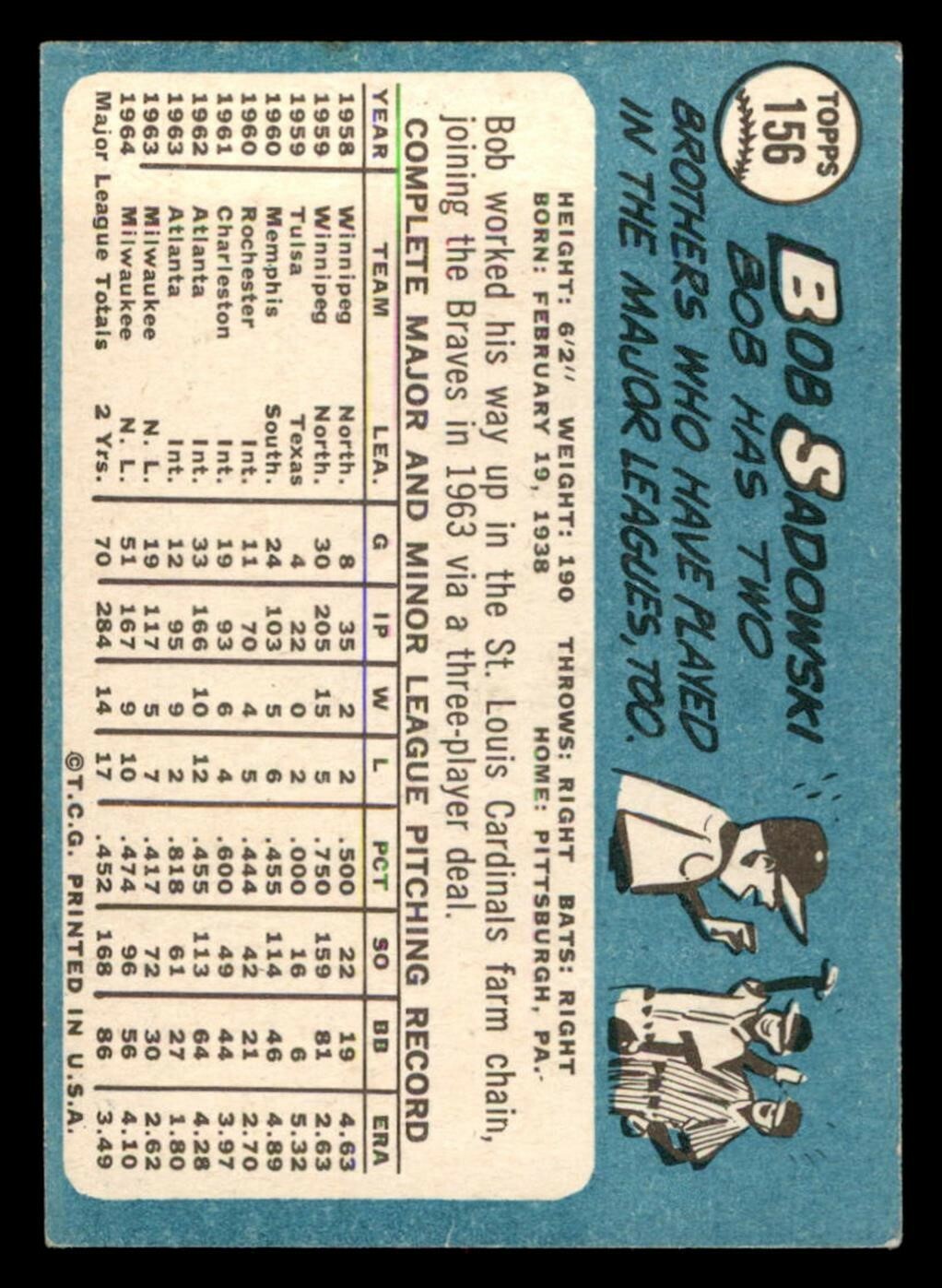 1965 Topps Baseball #156 Bob Sadowski EX/MT *d2 | eBay