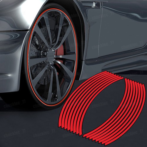 16x Reflective Strip Red Wheel Hub Rim Stripe Tape Sticker Decal Car ...