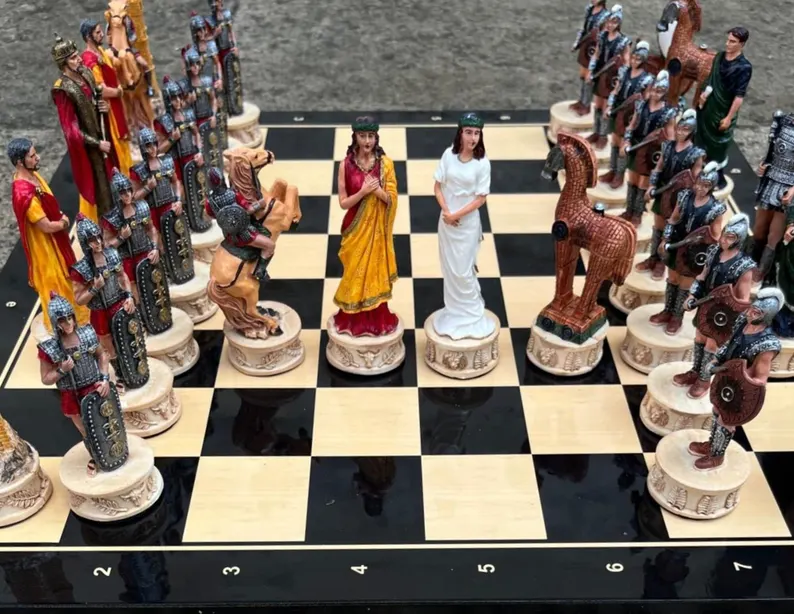 Spartans vs Trojans Chess Set – XL Resin Pieces, Solid Wood Board ...