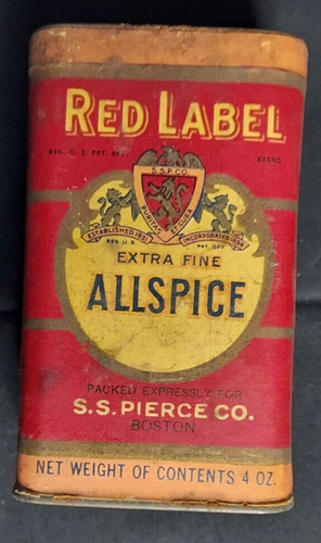 Old Advertising Spice Tin Red Label Allspice SS Pierce Co Boston MA Org ...
