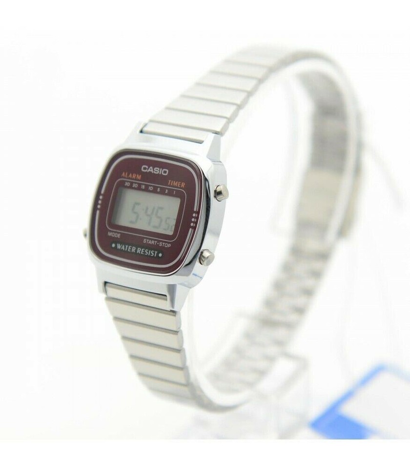Casio LA670WA-4D Classic Vintage Stainless Steel Digital Maroon Dial ...
