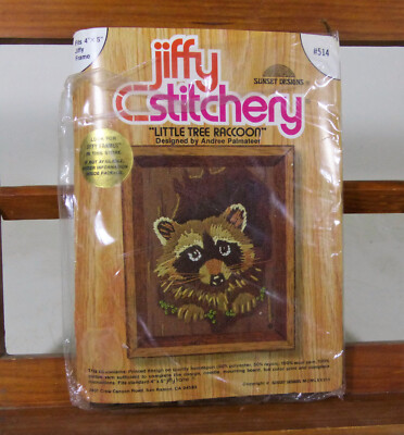 Jiffy Stitchery "Little Tree Raccoon" 4"x5" Printed Design NOS Vintage ...
