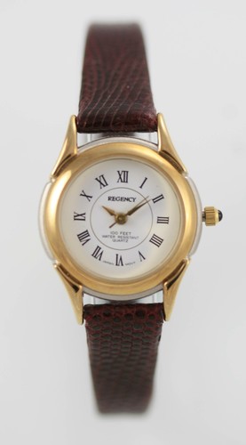 Regency Watch Womens Silver Gold Stainless Maroon Leather 30m Batt ...