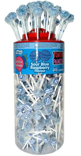 Vidal Lollipops Lotta RASPBERRY Blue Lollies Lollipops Sour Tongue ...