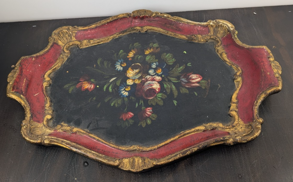 Large Painted Gilded Italian Florentine Tray with Floral Pattern | eBay