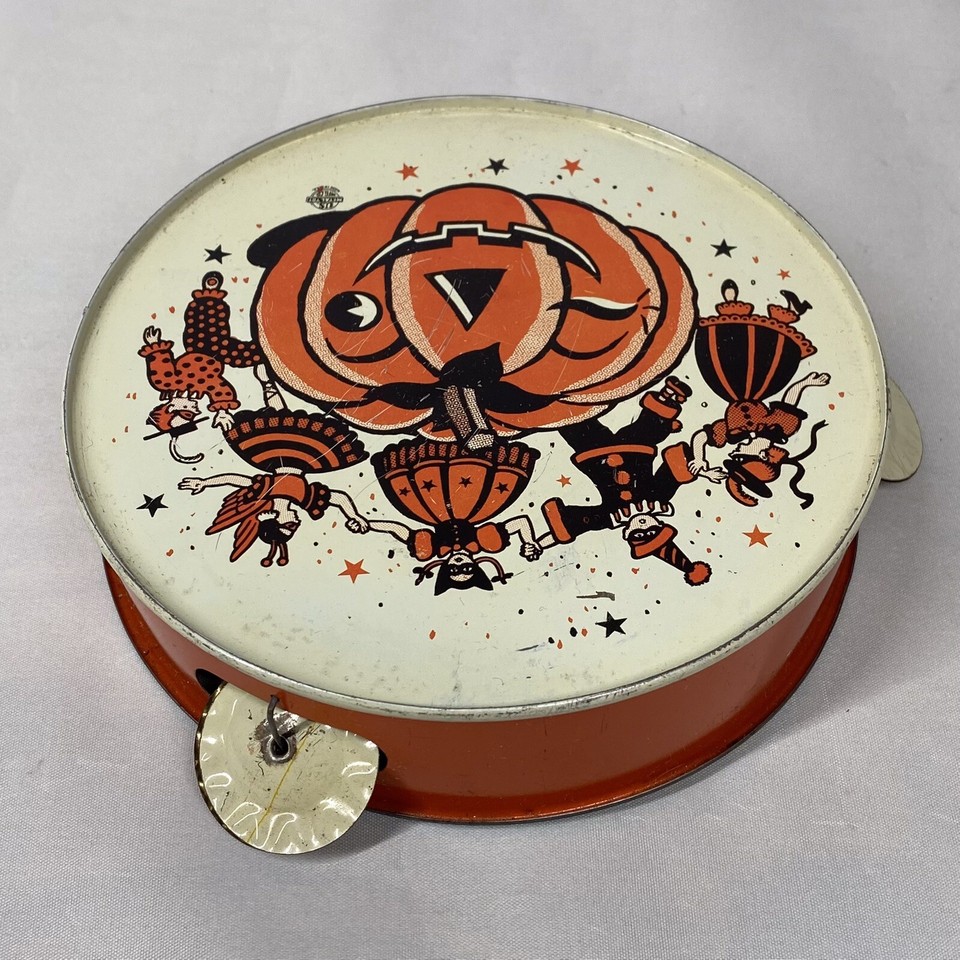 Vintage Halloween JOL w/Children Tin Tambourine by US Metal Toy Mfg ...