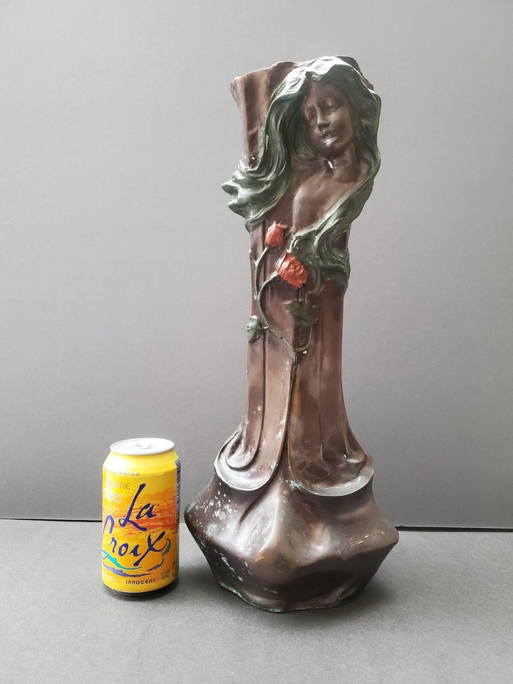 Signed Patinated Bronze Art Nouveau Vase Maiden & Roses By Francesco Flora 16.5" | eBay