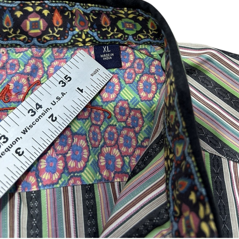 ROBERT GRAHAM Button Up LS Shirt sz XL Gray & Multicolor Stripe Floral ...