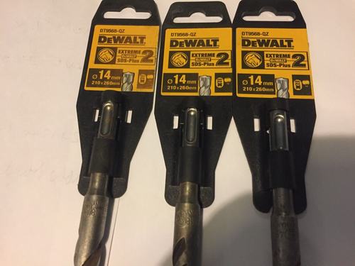 dewalt elu extreme2 sds 14mm x 260mm x3 drill bits d25013 d25123 d25323 ...