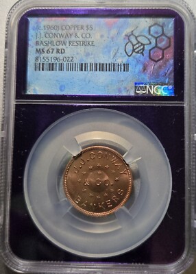 (c. 1960) $5 J.J. Conway & Co. Copper token, Bashlow Restrike, MS 67 RD ...